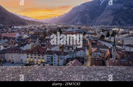 Stadtbild der mittelalterlichen Stadt Chur, die auch die älteste Stadt ...