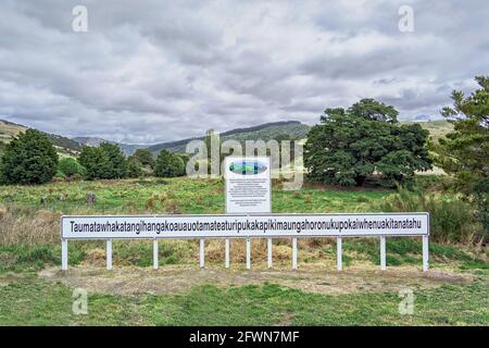 Der längste Ortsname der Welt-Neuseeland Maori-Sprache Stockfotografie ...