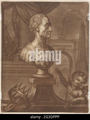 Büste von Julius Cäsar, Ein Putto mit einer Lobpreistrompete weist auf ...