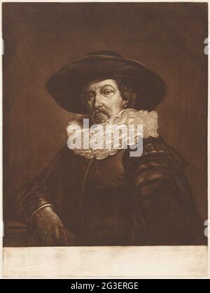 Der Maler Jacob van Mosscher mit Handschuhen in der Hand Er trägt einen ...