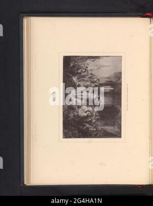 Fotoproduktion einer Zeichnung, die einen Herrscher mit seinem Gefolge ...