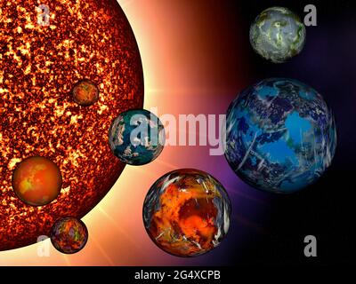 Hochauflösendes digital erstelltes 3D-Bild des Sonnensystems mit ...