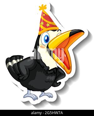Eine Stickervorlage mit einem Tukan trägt Party Hut Illustration Stock ...