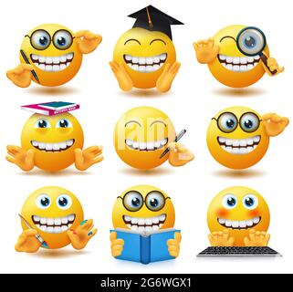 Smiley student Vektor Emoticons mit Mimik und Studium Schule ...