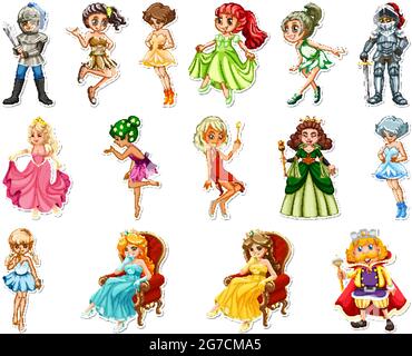 Aufkleber Set mit verschiedenen Märchen Comic-Figuren Illustration ...