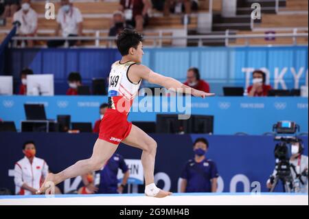 Der japanische Takeru Kitazono tritt im Paukenpferd beim Finale der ...