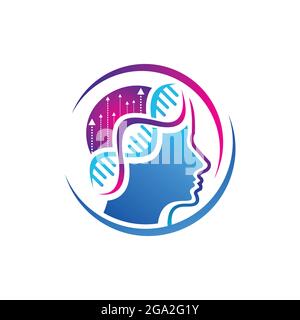 Vektorbild des menschlichen kognitiven Gehirns und des DNA-Logos. Logo ...