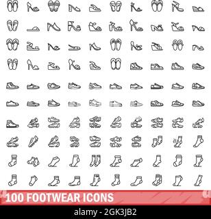 100 Schuhe Icons Set. Skizzieren Sie die Abbildung von 100 Schuhen ...