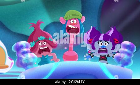 TROLLSTOPIA, (aka TROLLS TOPIA), von links: Monster, Guy Diamond (Stimme: Sean T. Krishnan ...
