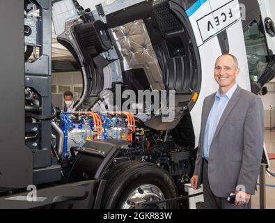 Ulm, Deutschland. September 2021. Lastwagen der Marke Iveco stehen ...