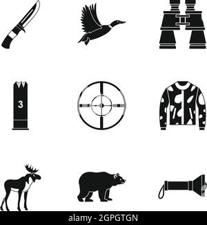 Jagd-Symbole-Set, einfachen Stil Stock-Vektorgrafik - Alamy