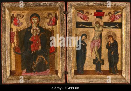 Diptychon mit der Jungfrau mit dem Kind und die Kreuzigung Diptychon mit Maria mit dem Kind und ...