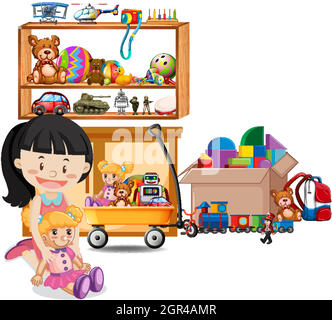 Mädchen mit Puppe spielt Stock-Vektorgrafik - Alamy