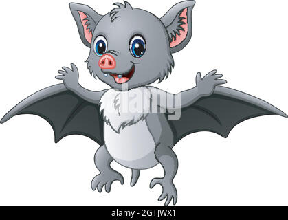 Cartoon bat. Cute Vampir Fledermaus, fliegende Säugetier. Flache Vector ...
