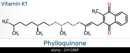 Chemische Struktur von Vitamin K1 (Phylloquinone) auf weiß ...