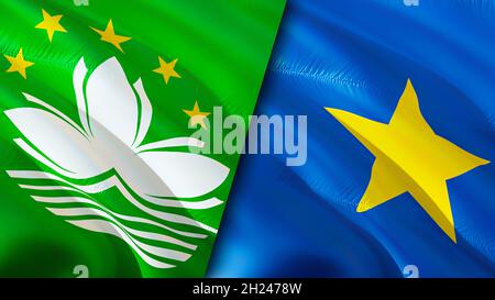 Flagge von Macau und Kongo. 3D-Design mit winkender Flagge. Macau Kongo ...