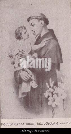 Antike monochrome heilige Karte das Jesuskind mit dem Heiligen Josef ...