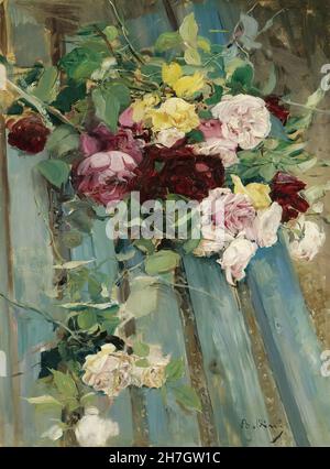 Ein Stillleben-Gemälde von Giovanni Boldini mit einer zarten Rose, die ...