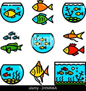 Verschiedene Arten von Fisch Umrisse Symbole im Set Sammlung für Design ...