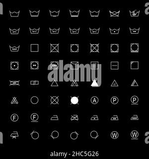 Wäsche Textil Pflegesymbole, Zeichen für Waschen und Bügeln von Textilien. Symbole für Maschinen ...