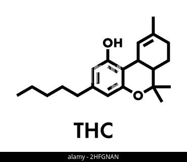 Skelettformel von Tetrahydrocannabinol. Molekül der Medikamentenchemie ...