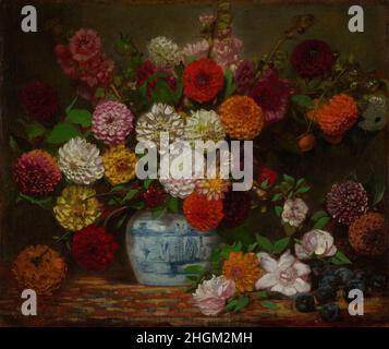Stillleben mit Dahlien, Zinnien, Hollyhocks und Pflaumen, um 1835 ...