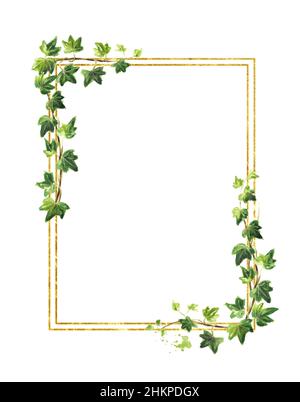 Efeu Zweig mit grünen Blättern Rahmen , handgezeichnete Aquarell ...
