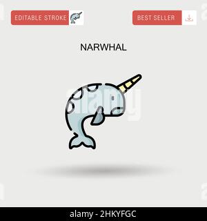 Blaue Narwal Meer Tier Cartoon-Symbol auf weißem Hintergrund, Vektor ...