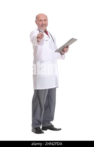 Mittleres Alter senior hoary Arzt Mann schaut durch ein Fernglas ...