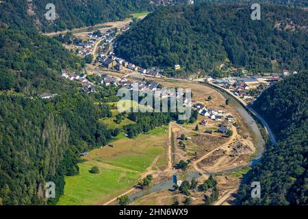 Luftbild, Überschwemmungsgebiet am Fluss Ahr mit Ahrbrücke im Ortsteil ...