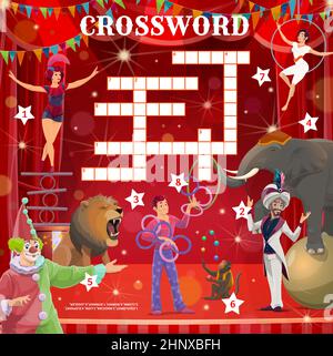 Vektor-Zirkus-Wortsuche-Rätsel für Kinder. Einfaches Schwarz-Weiß ...