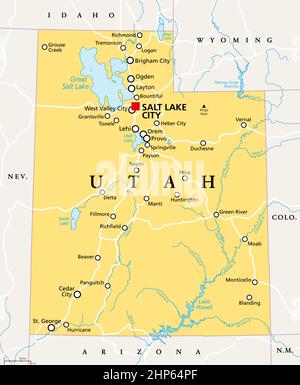 US-Karte von Utah. UT USA State Map. Schwarz-Weiß Utahan Utahn ...