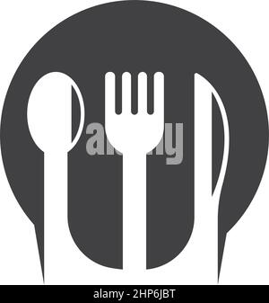 Logo mit Löffel, Messer und Gabel silber Farbe Symbol Essen, Vorlage ...