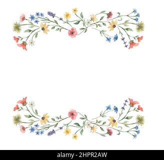 Wildblumen Rahmen Clipart, Aquarell Wiesenblumen Kranz Illustration ...