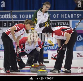 Team Canada second Jill Officer, lead Cathy Gauthier, third Cathy ...