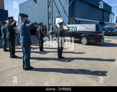 The hearse carrying RCAF Capt. Jennifer Casey departs after a ...