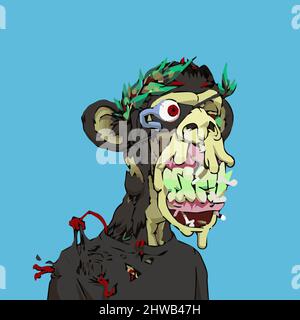 Mutant APE Yacht Club NFT Artwork. Dämonischer böser Affe mit Hörnern ...