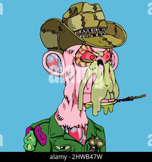 Mutant APE Yacht Club NFT Artwork. Dämonischer böser Affe mit Hörnern ...