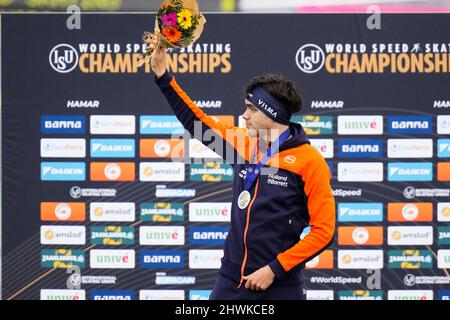 HAMAR, NORWEGEN - 6. MÄRZ: Patrick Roest aus den Niederlanden tritt am ...