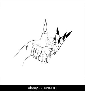 Mystische Hexenhand. Hexenhand mit schwarzen Nägeln, Ringen, Magie ...