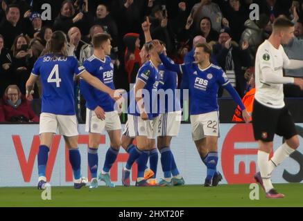 Célébriation Tor Marc Albrighton vom FC Leicester während der UEFA ...