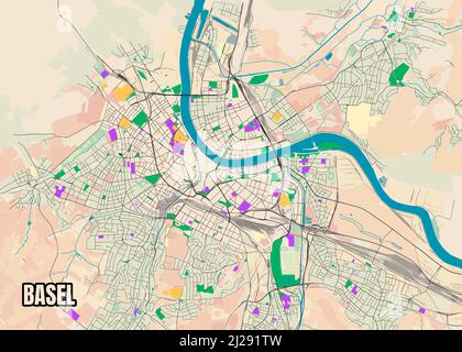 Städtischer Vektor Stadtplan von Basel, Schweiz, Europa Stock ...