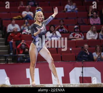 31. März 2022: Das Utah State Gymnastik-Team gratuliert Brie Clark nach ...