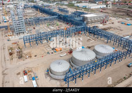 Leuna, Deutschland. 20. April 2022. Auf der Baustelle der zukünftigen ...