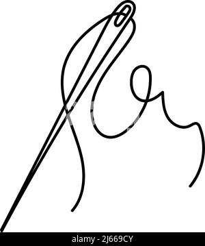 Nähnadelpunkt, handgezeichneter Doodle im Skizzenstil. Nadelspitze mit Nadeln und Nadel und ...