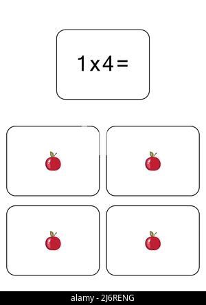 Multiplizierungstabelle von 4. Math-Karte mit einem Beispiel, Zeichnung ...
