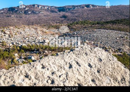 Dinosaurier-Fußabdrücke in der Marocche von Dro, Provinz Trient ...