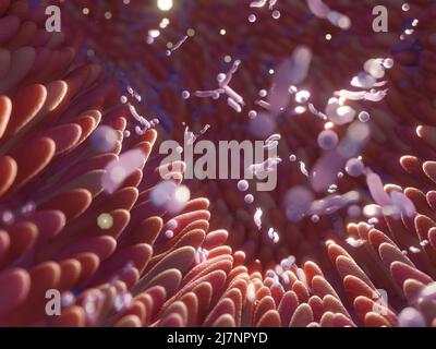Mikrobiom Darm Fabriken und Mikrobiota. Darmgesundheit 3D Render ...