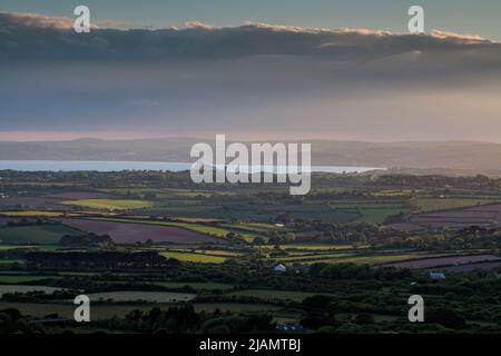 Blick vom Tregonning Hill in West Cornwall, England. Bilder, die kurz ...