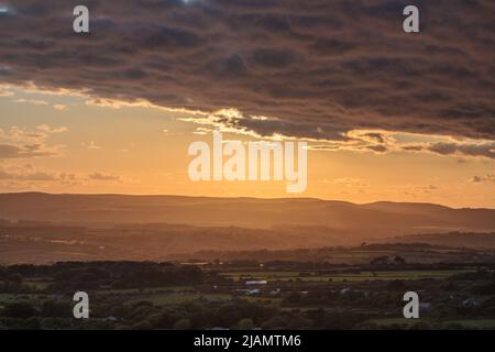 Blick vom Tregonning Hill in West Cornwall, England. Bilder, die kurz ...